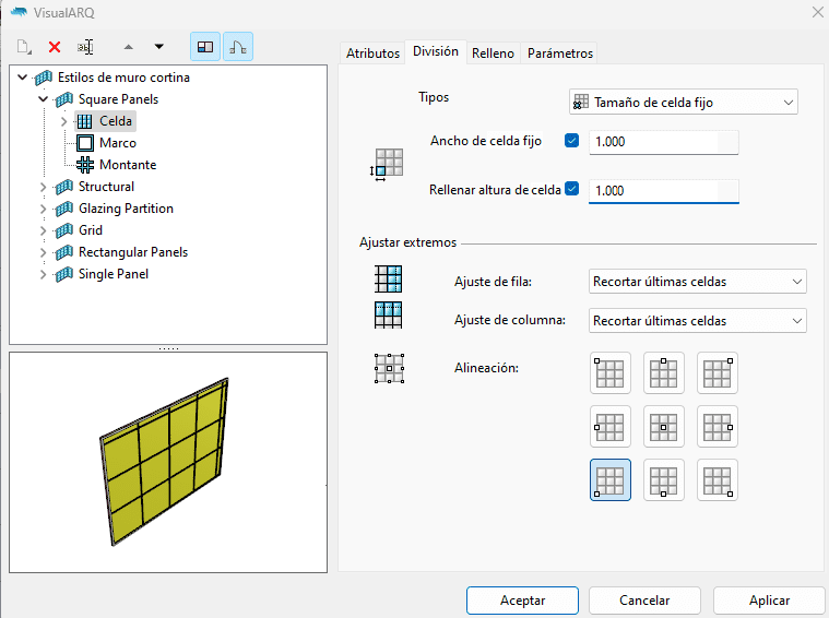 Estilos de muro cortina | VisualARQ help